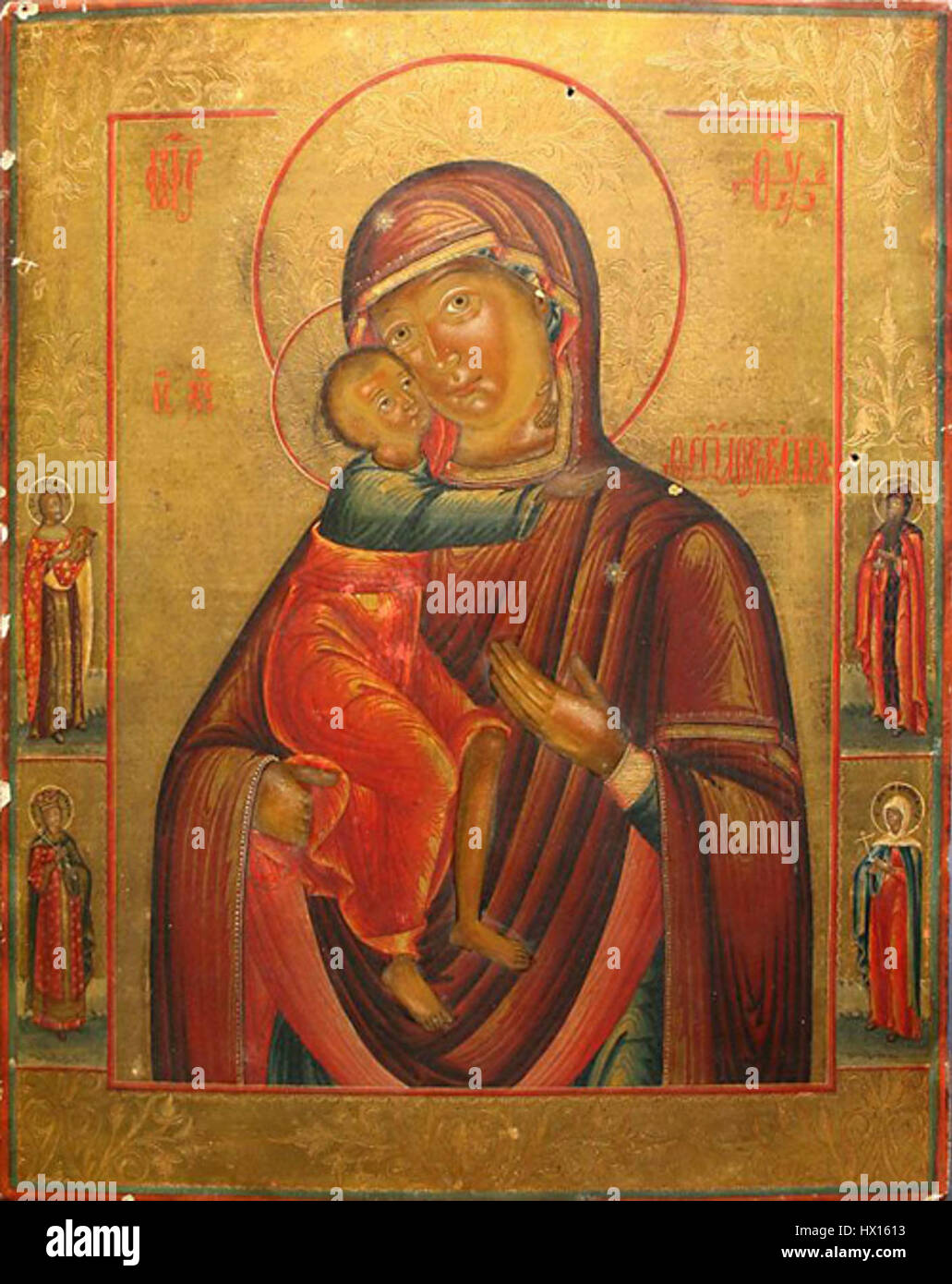 This icon, 'Feodorovskaya with Saints with Leaf Gold,' is a religious ...