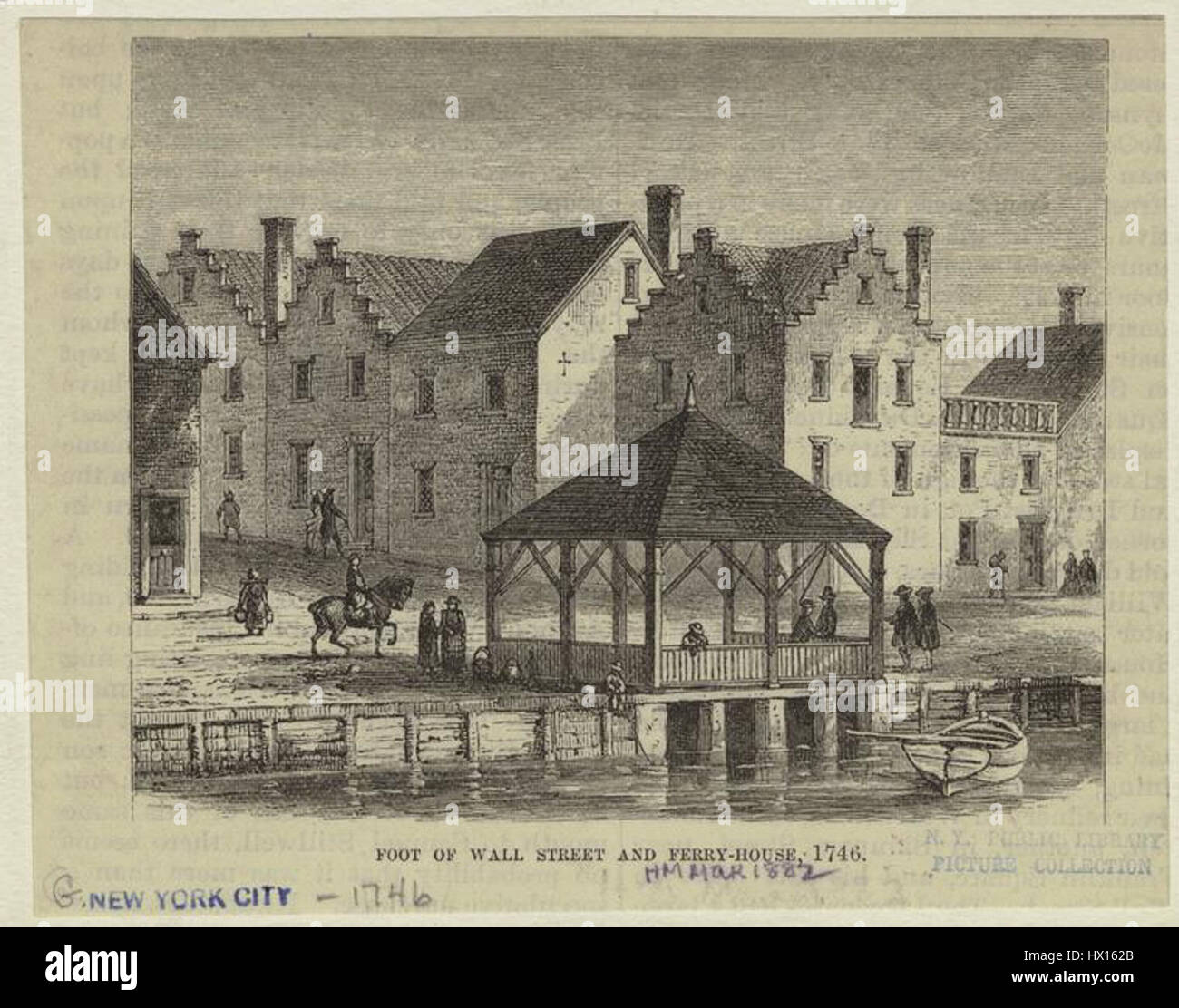 A historical painting of the Fulton Ferry House in 1746, illustrating ...