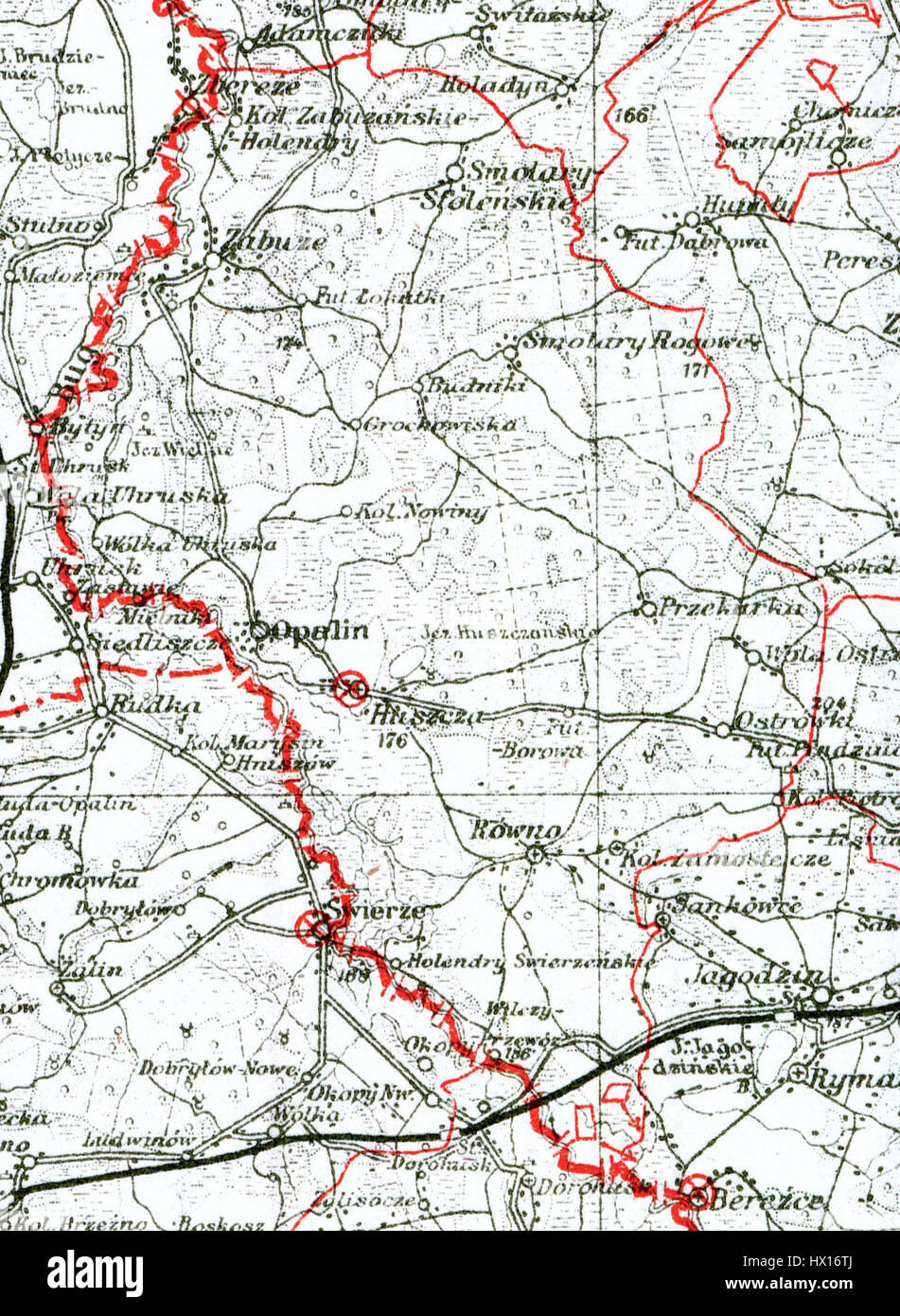 This map from 1936 shows the administrative layout of the Gmina Huszcza ...