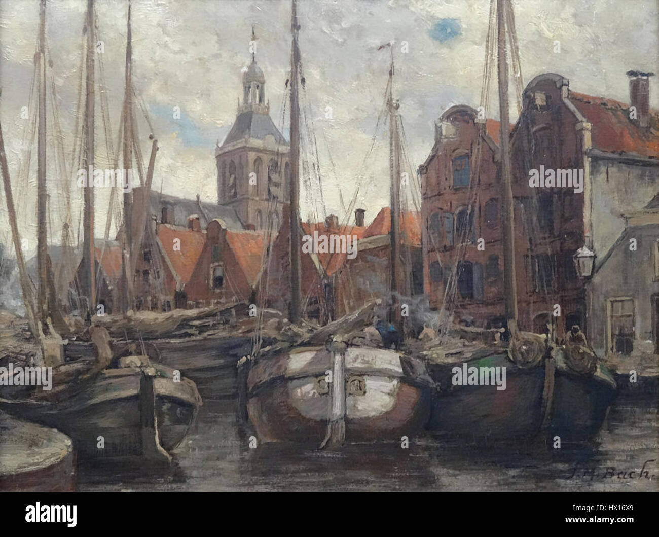 A painting by J.M. Bach depicting the Kleine Oever in Meppel around ...