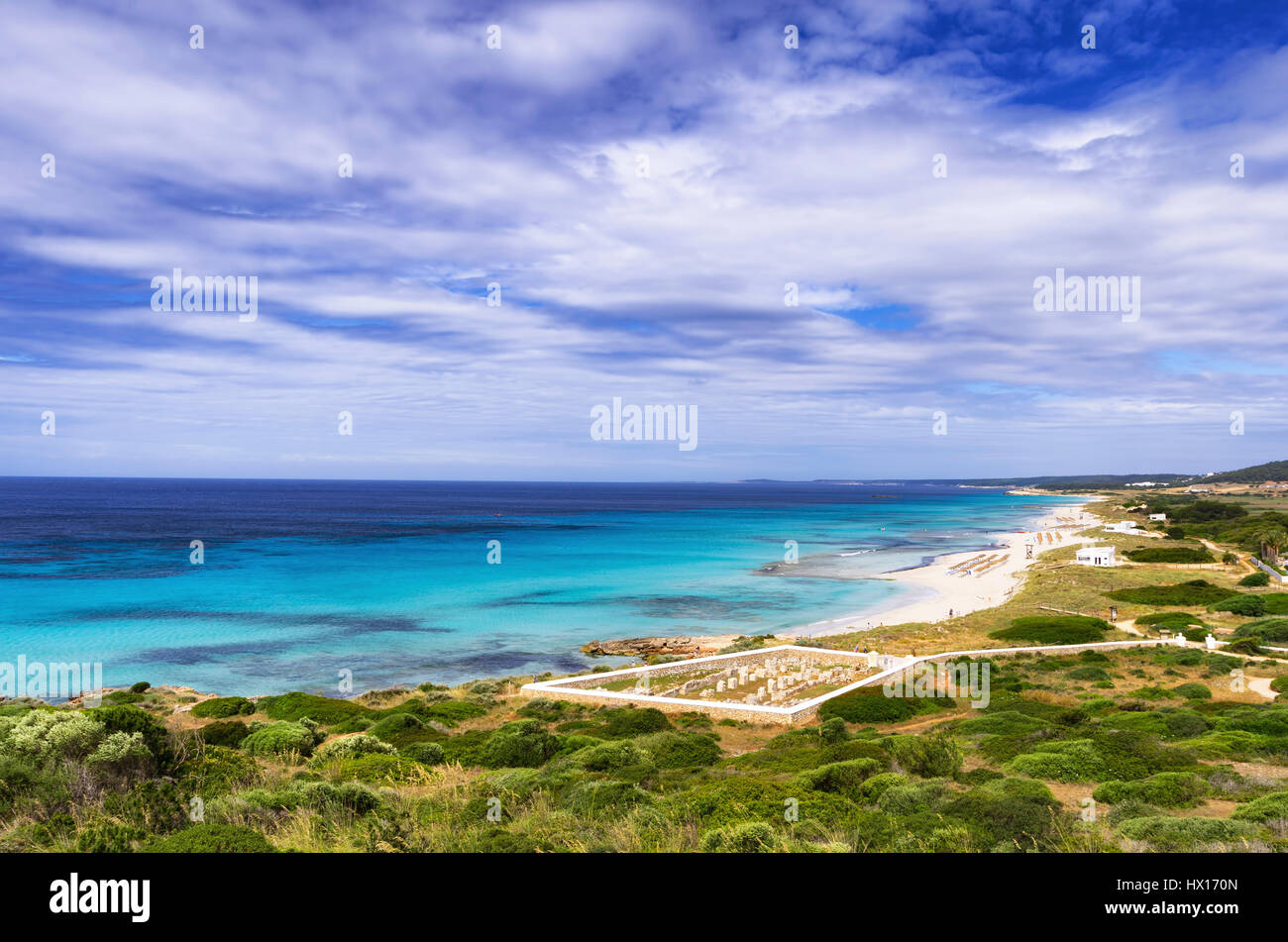 Spain, Menorca, Son Bou Beach and Basilica de Son Bou Stock Photo - Alamy