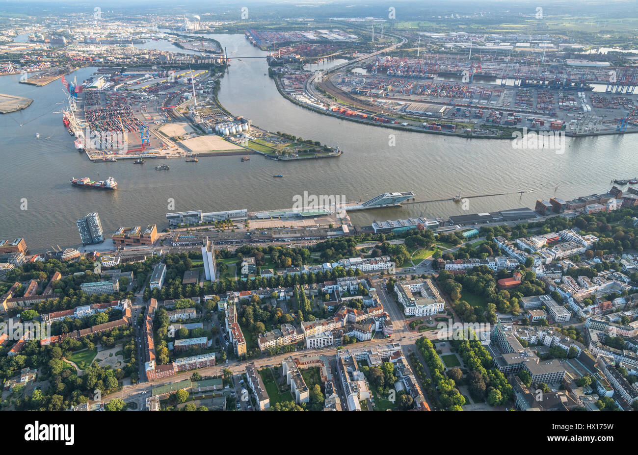 Germany, Hamburg, aerial view of Mitte Norderelbe, Dockland, Hamburg ...
