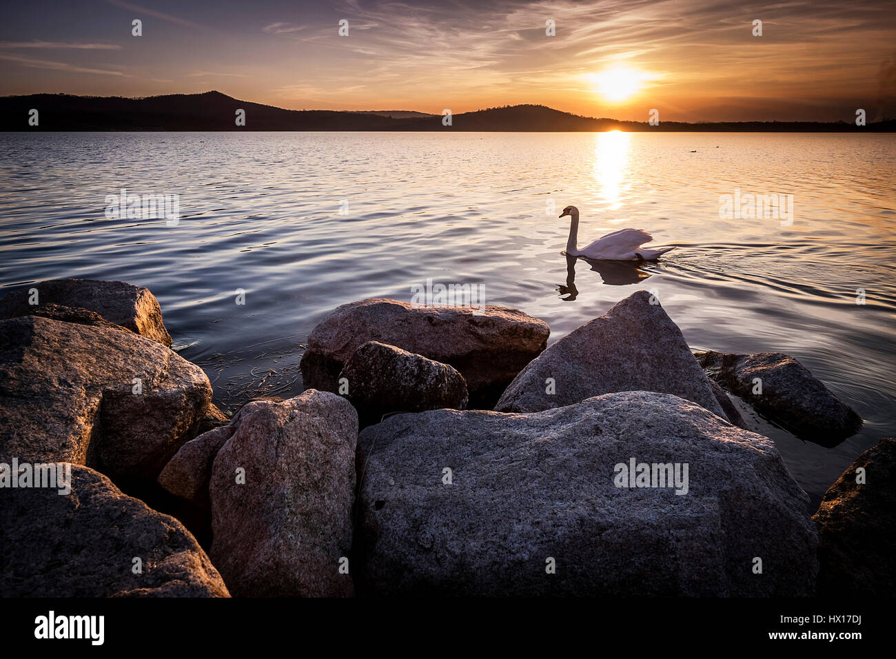 Italy, Lago Viverone at sunset Stock Photo - Alamy