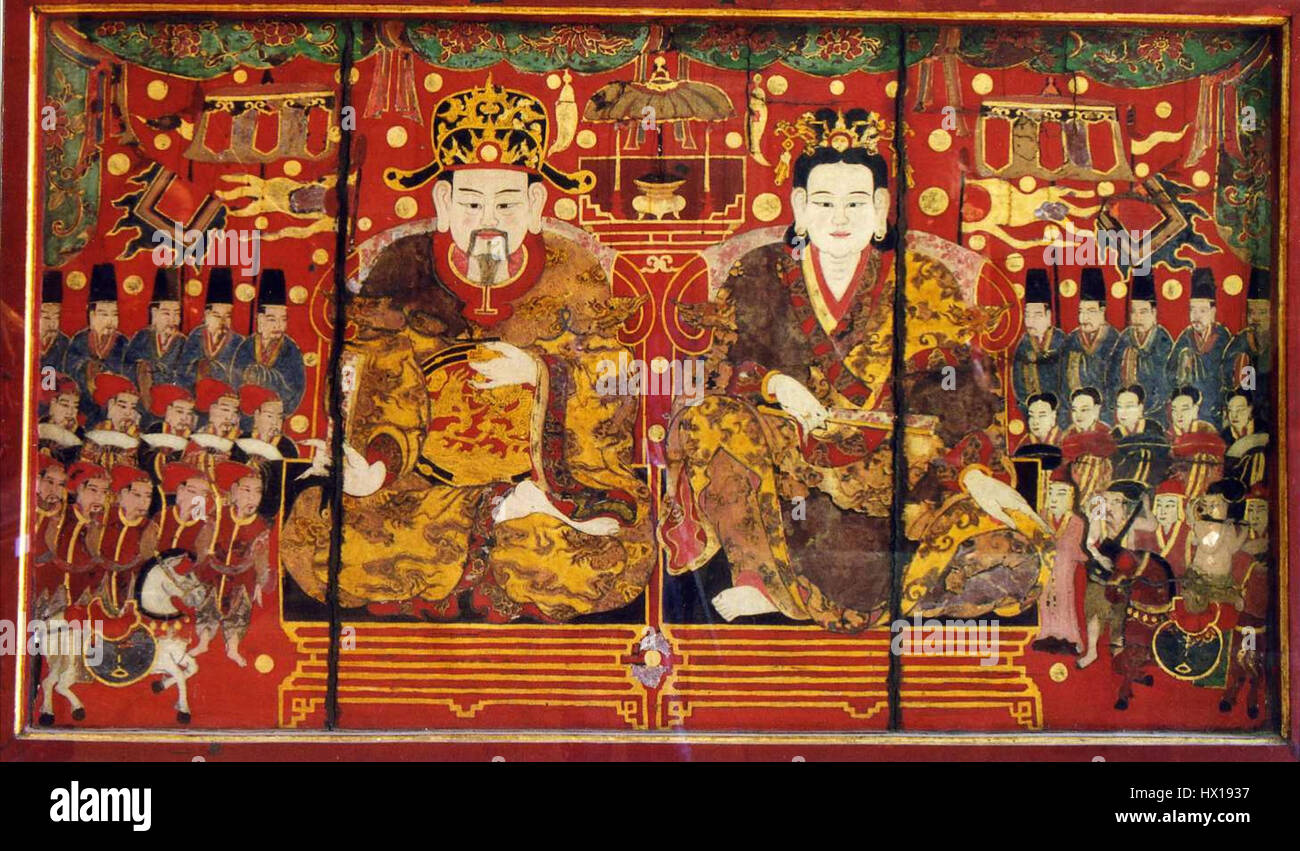 This artwork depicts Emperor Ly Nam De and his Empress, key figures in ...