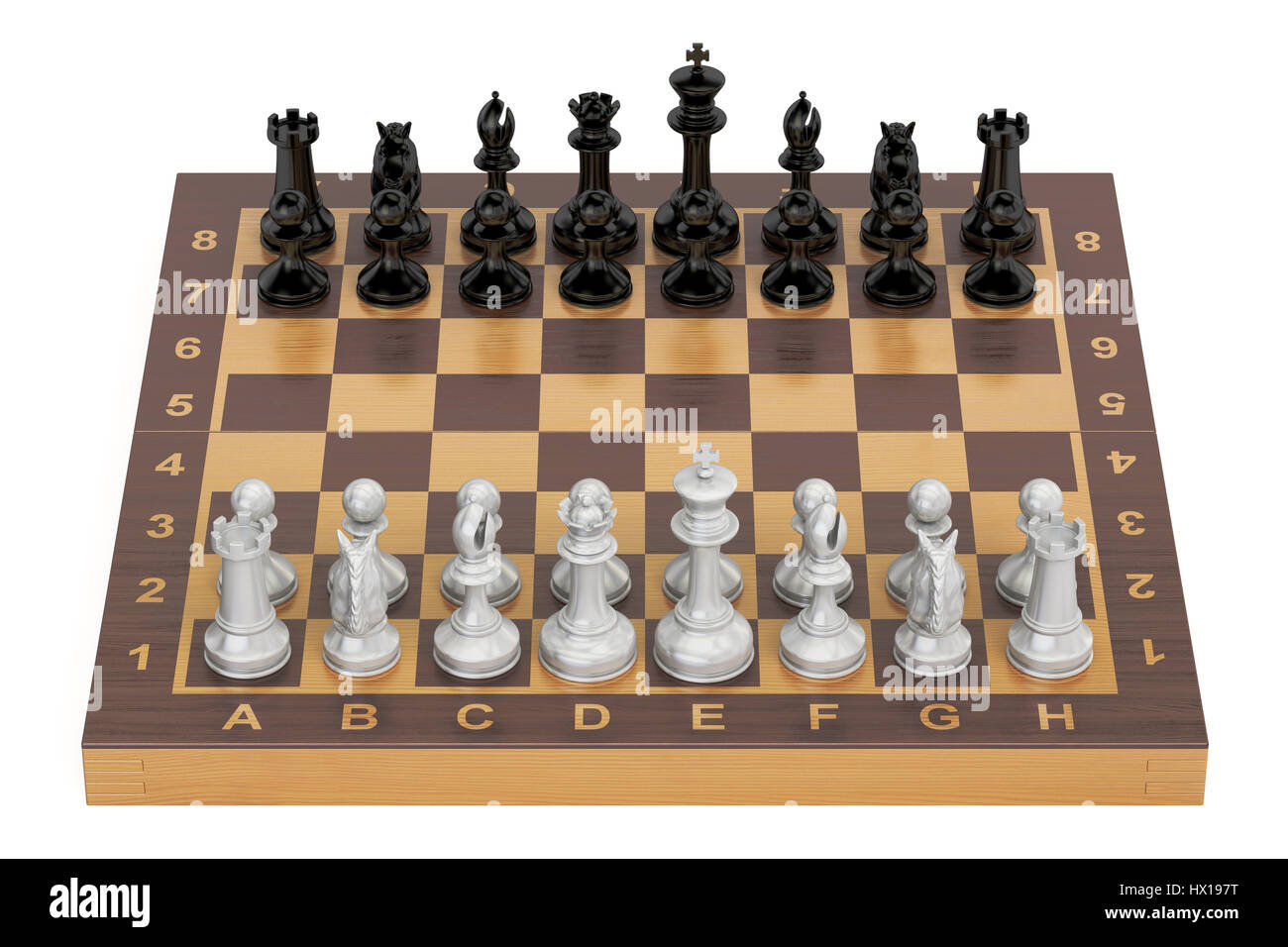 Chess board with figures, top view. 3D rendering Stock Photo - Alamy