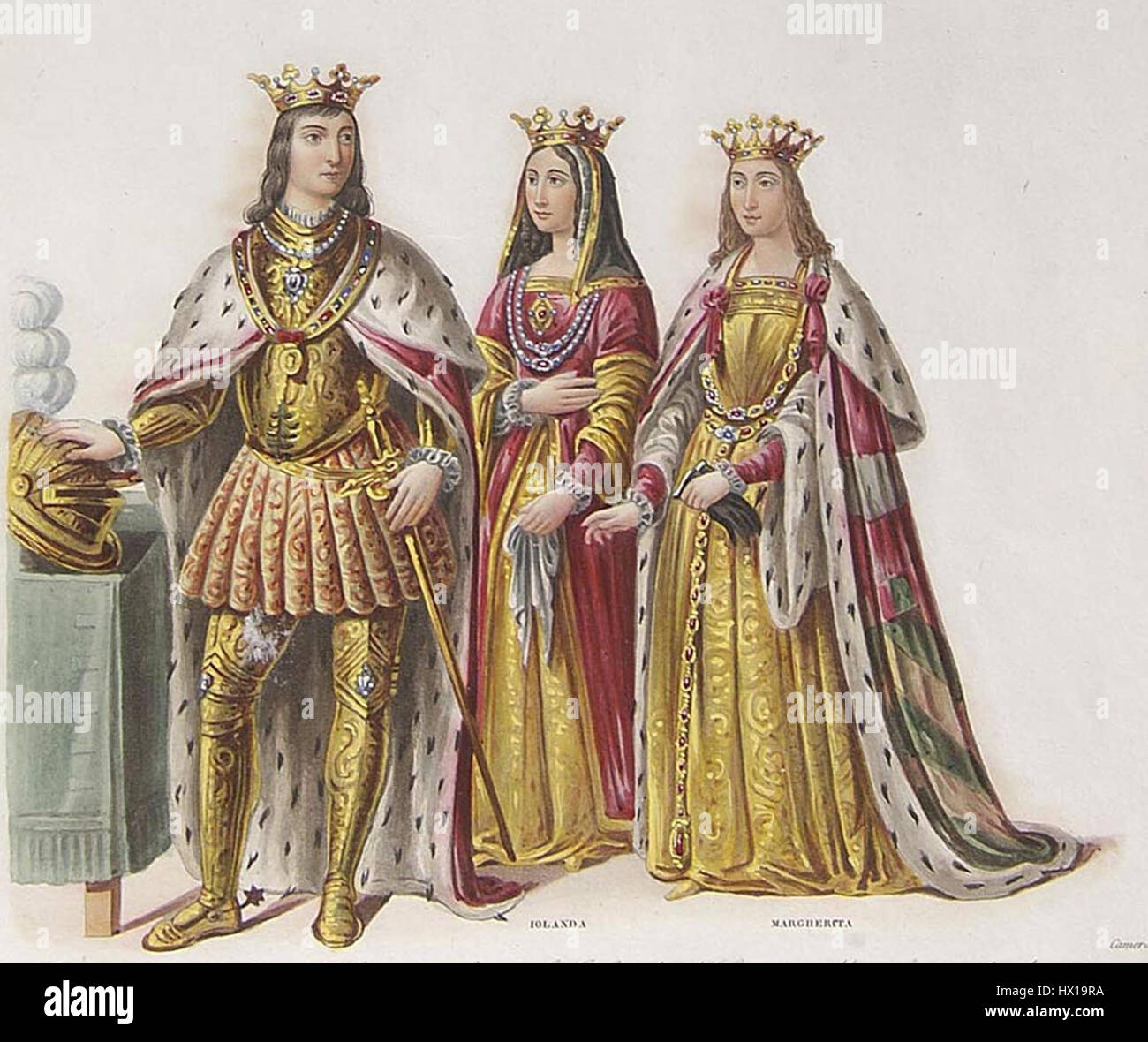 This portrait features Filiberto II of Savoy alongside his two wives ...