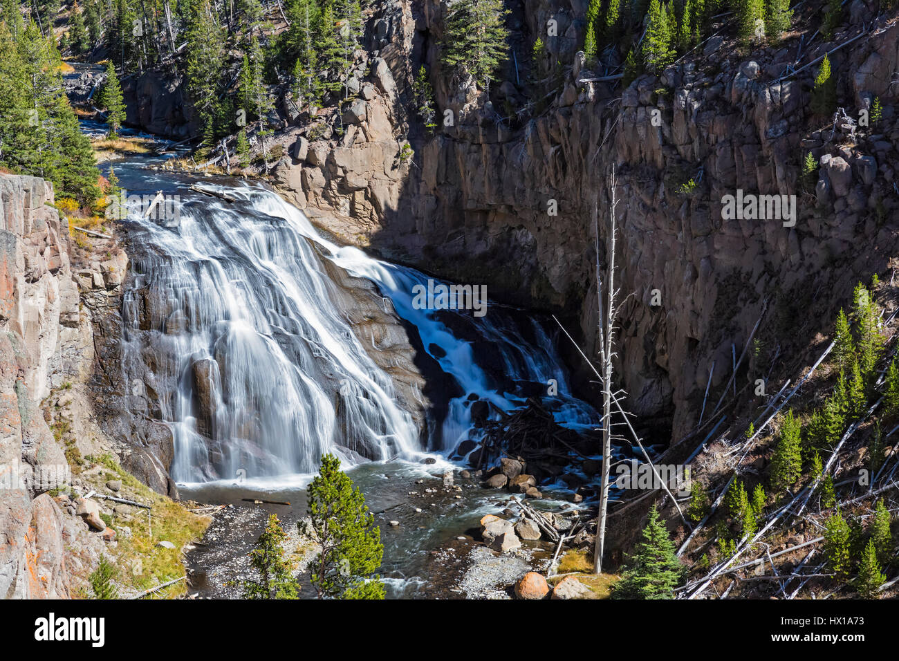 USA, Yellowstone National Park, Gibbon Falls, Gibbon River Stock Photo ...