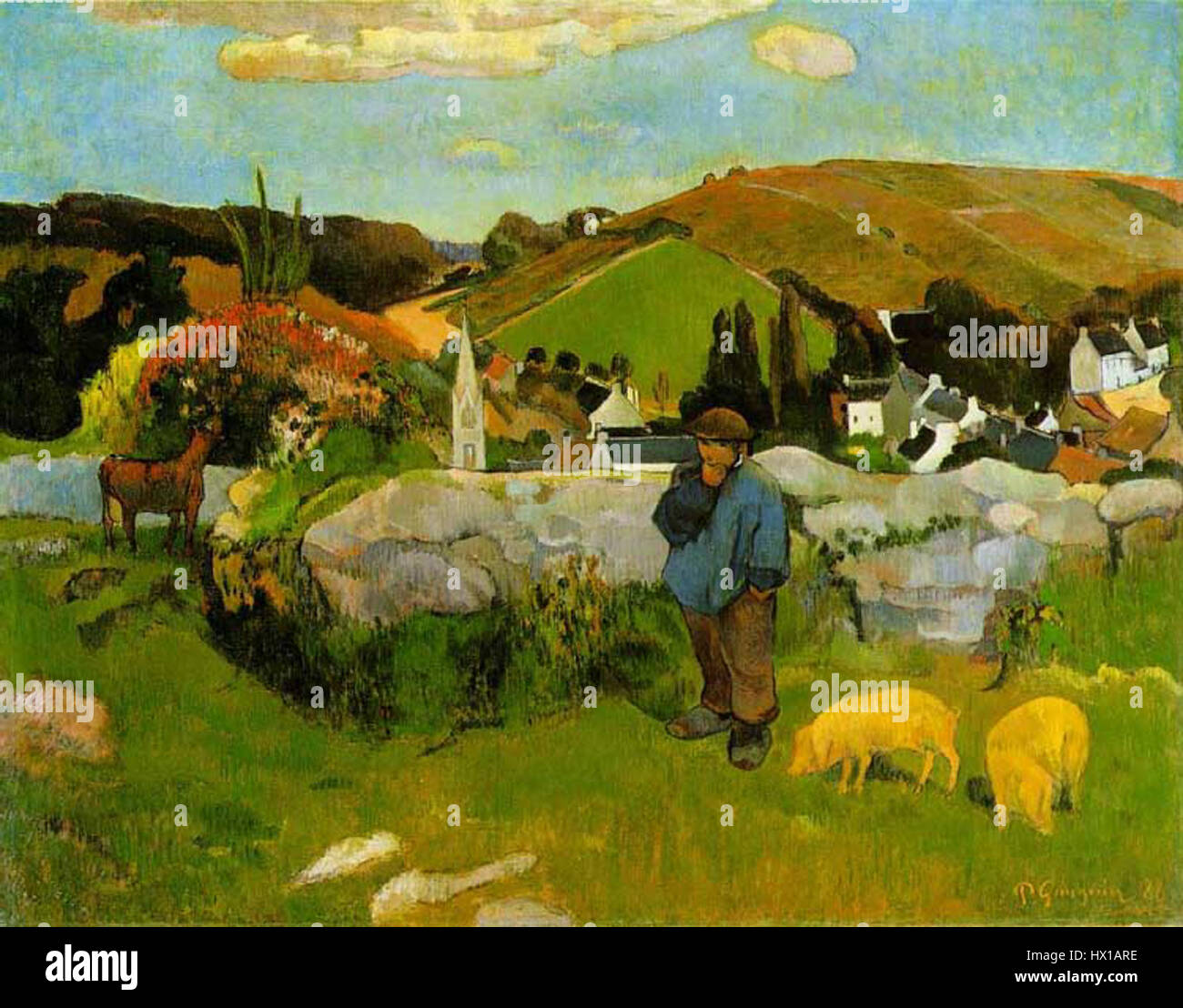 A painting by Paul Gauguin depicting a swineherd. The work captures the ...