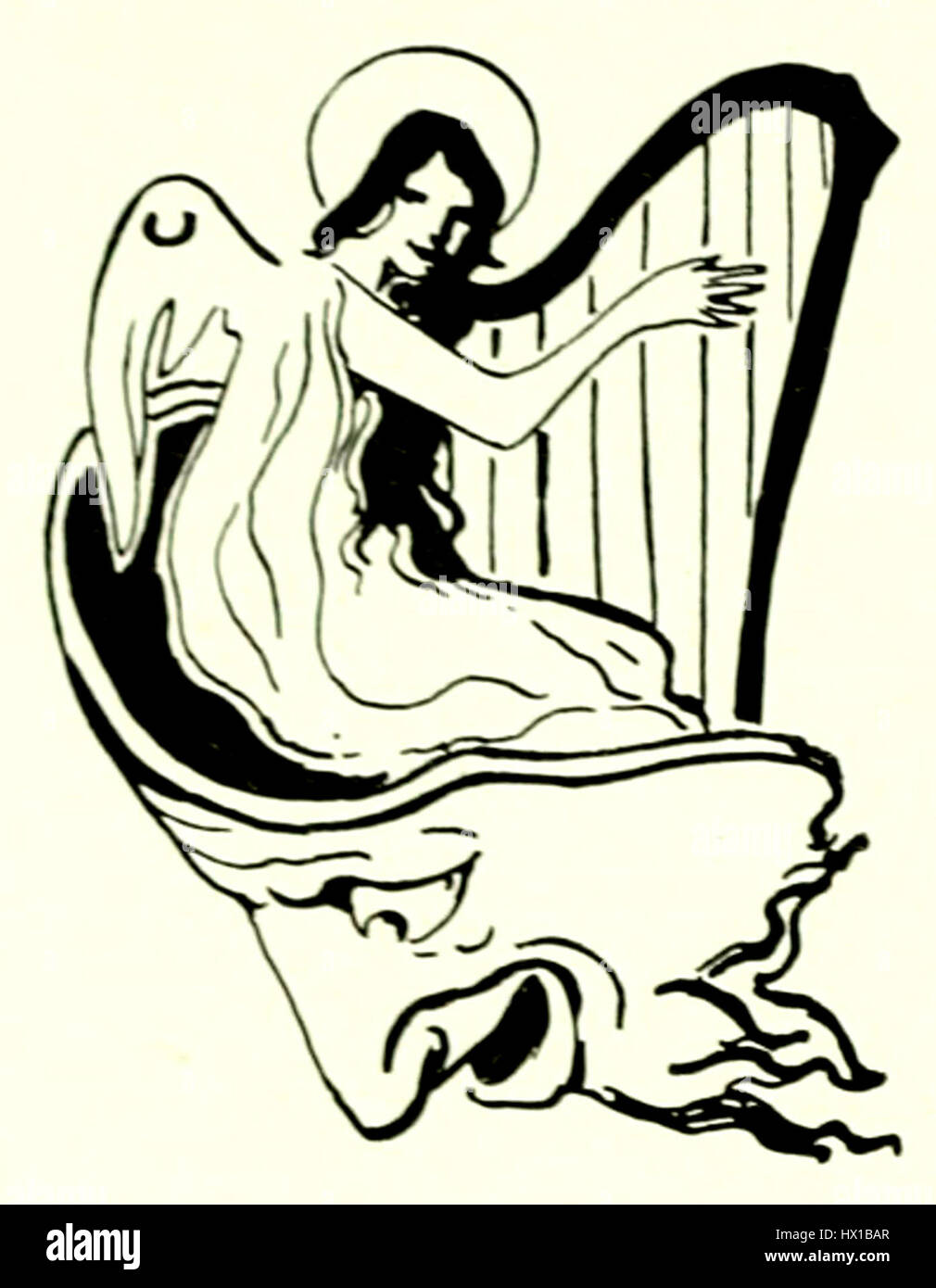 'Angel with Harp' by Erler is a serene depiction of an angel playing a ...