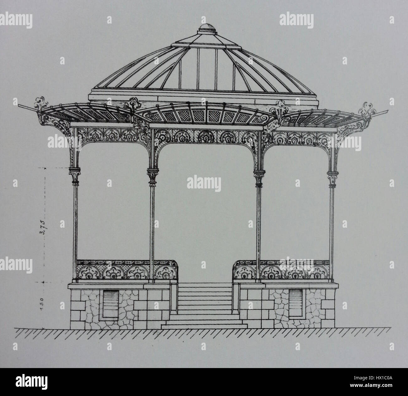 The 'Dessin du kiosque du parc des Bourins' is an architectural drawing ...