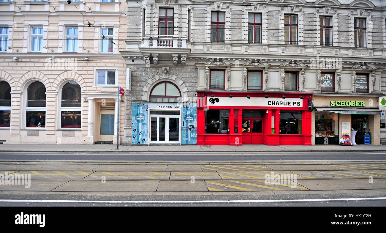 VIENNA, AUSTRIA - FEBRUARY 11: Colorful building facades in the avenue ...