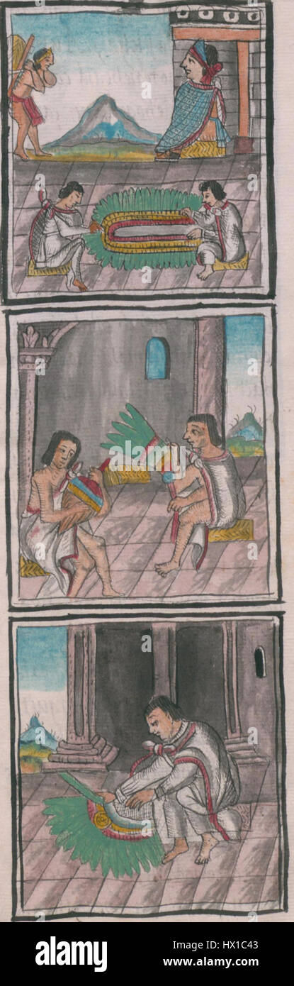 The Florentine Codex, Folio 62, illustrates the featherwork of the ...