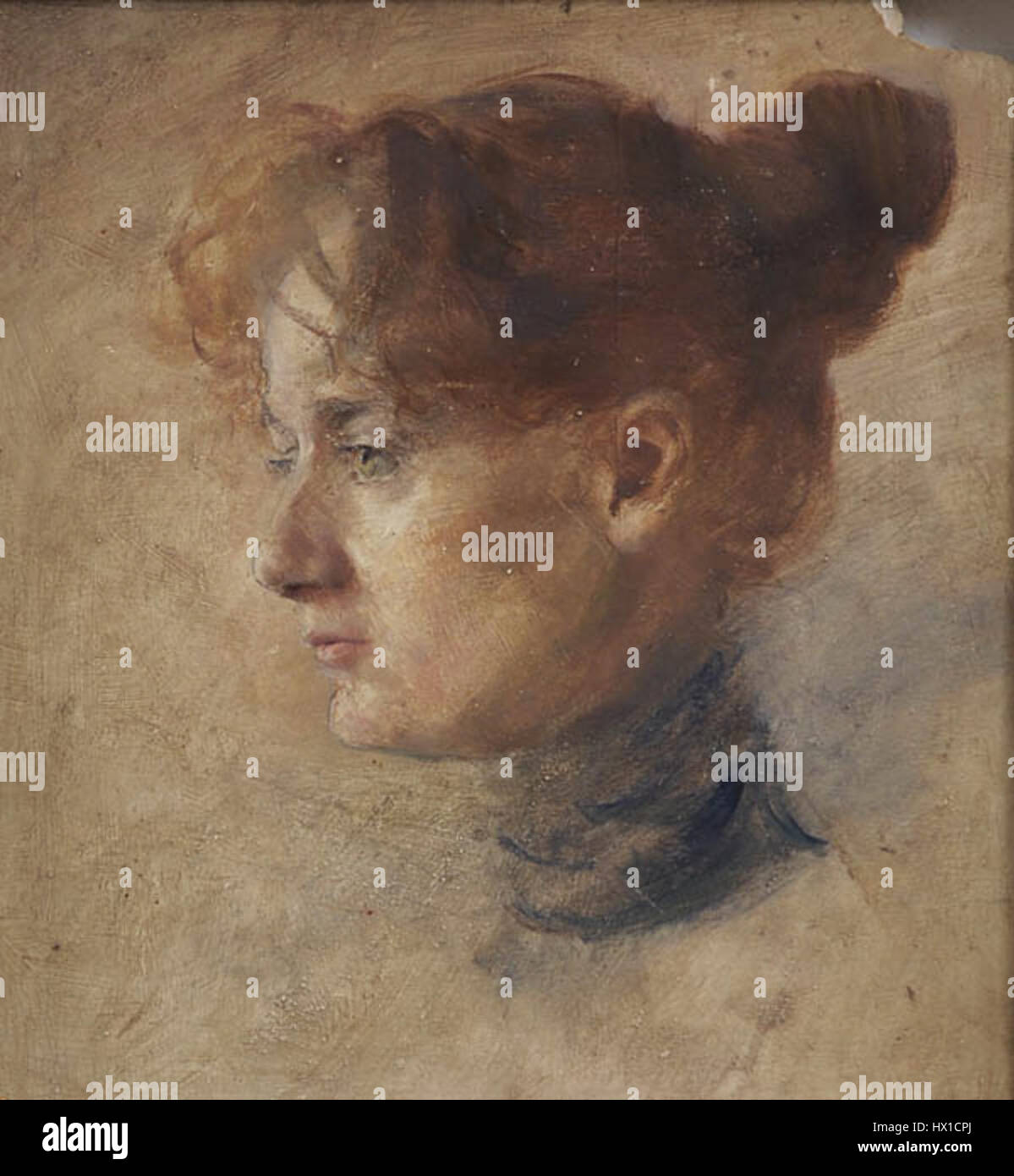 This portrait study attributed to Eugenie Munk captures a detailed ...