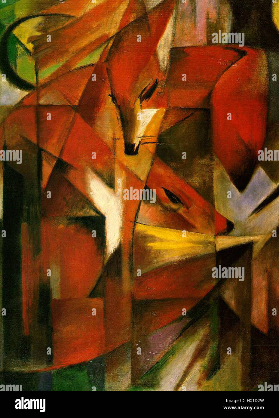 Franz Marc's 'Foxes' is a vibrant expressionist painting featuring ...