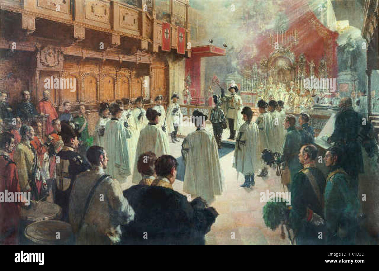 This artwork depicts the ceremonial knighting of Viktor Count Boos zu ...