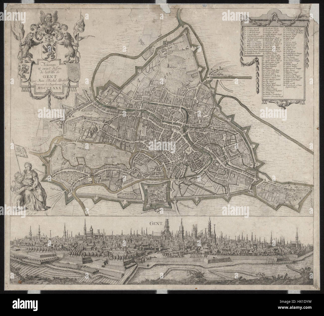'Ghent' by Seuter and Probst is an engraving depicting the Belgian city ...