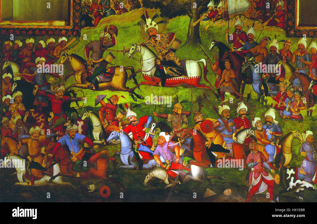 The frescoes at Chehel Sotoun, located in Isfahan, Iran, are ...