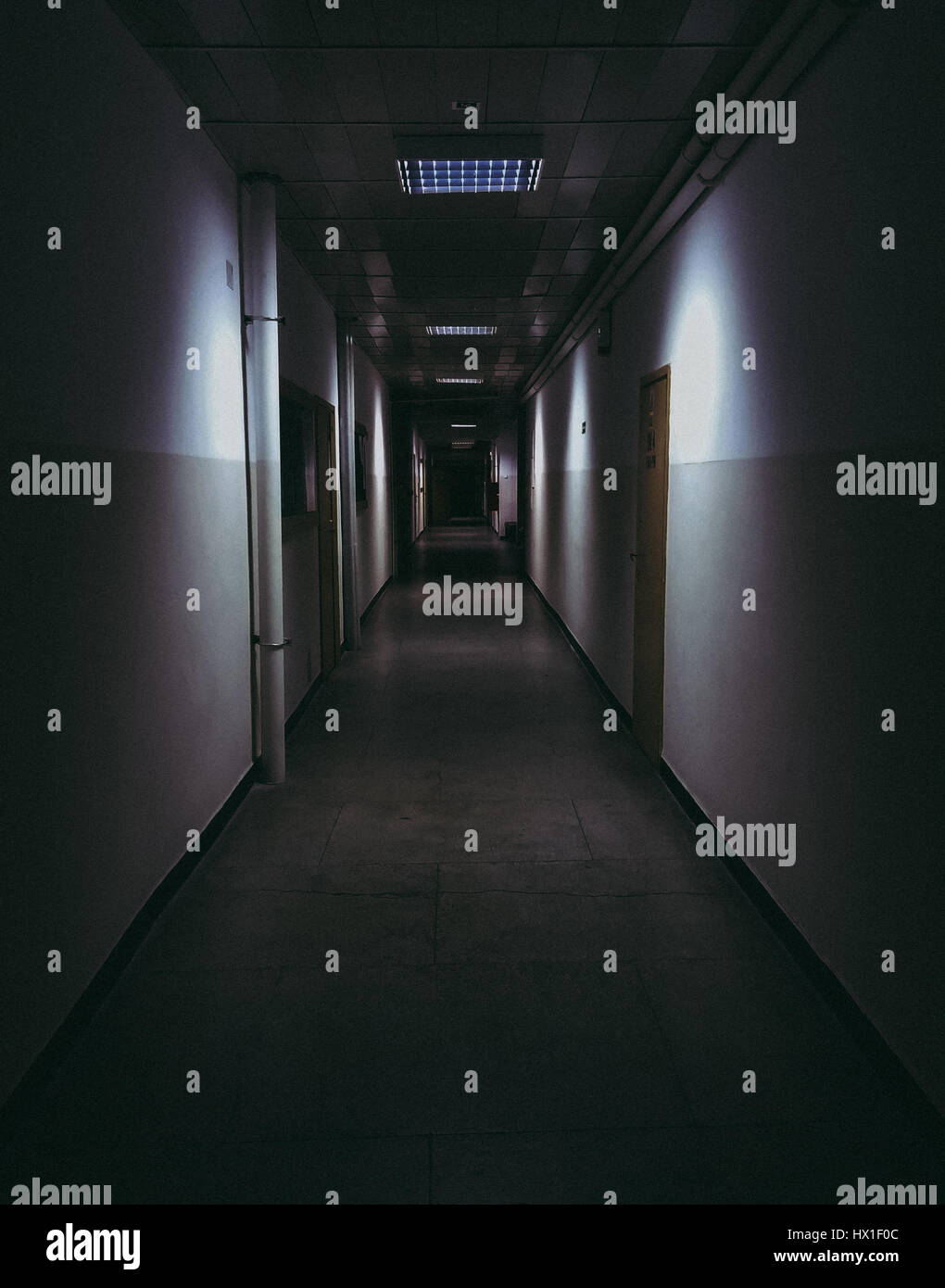 Long dark creepy hallway Stock Photo - Alamy