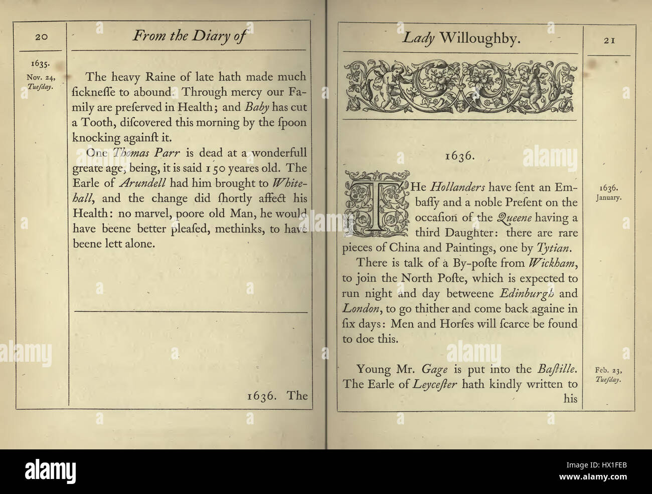 The 'Diary of Lady Willoughby' is a historical account from 1844 ...