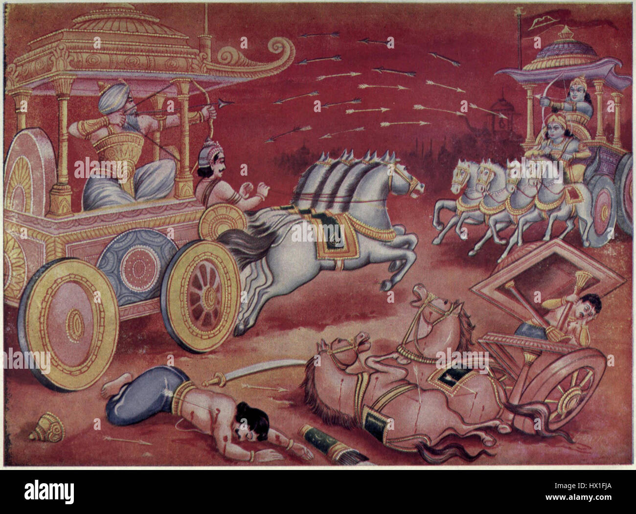This artwork depicts the famous battle scene between Bhisma and Arjun ...