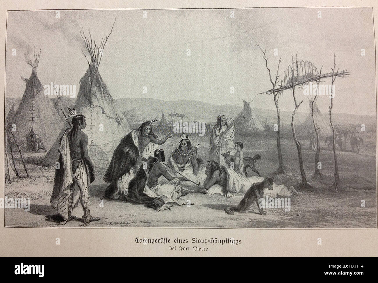 This historical image depicts the death scaffold of a Sioux Chief near ...