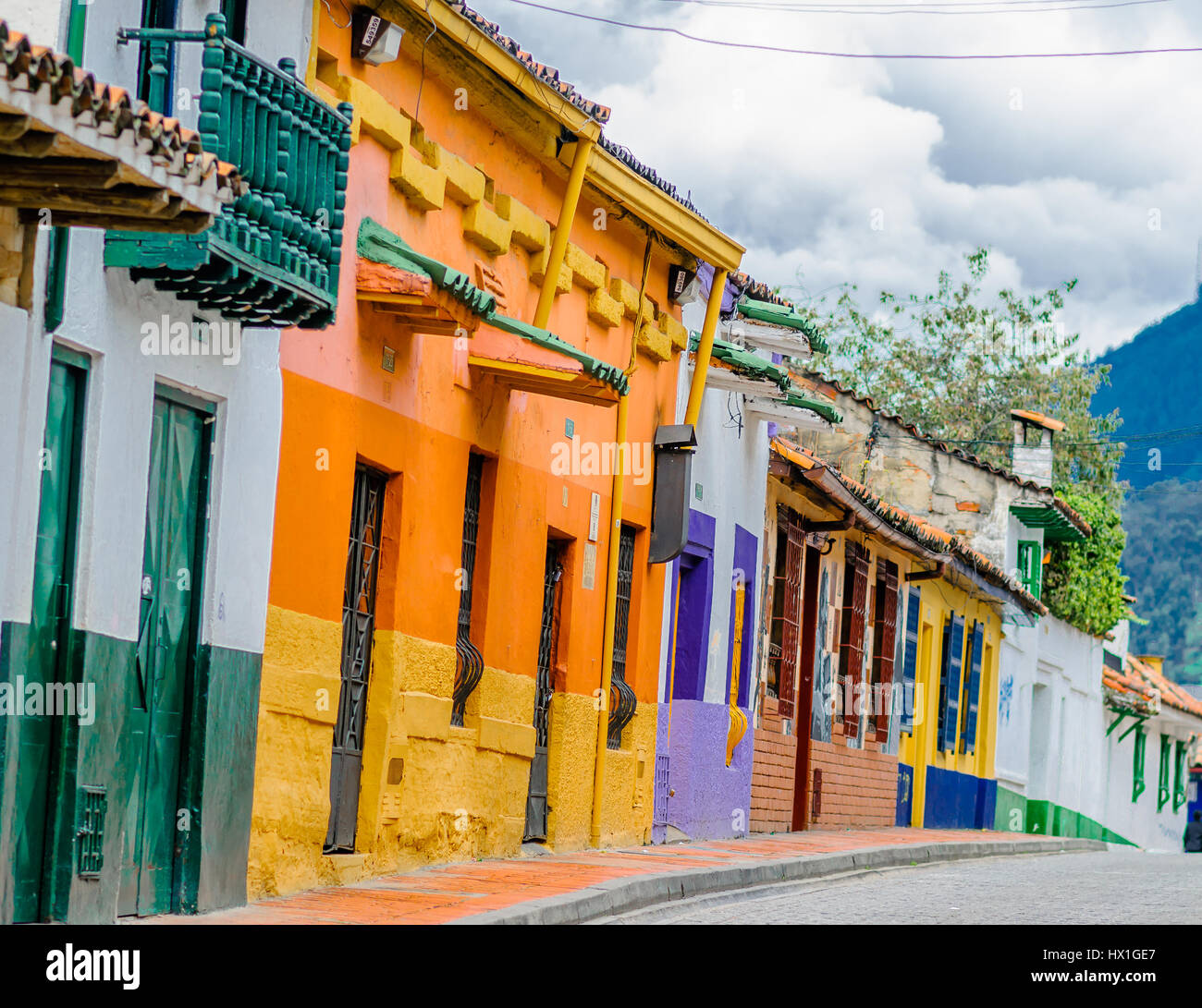 colorfoul buildings in colonial old town la candelaria in Bogota Stock ...