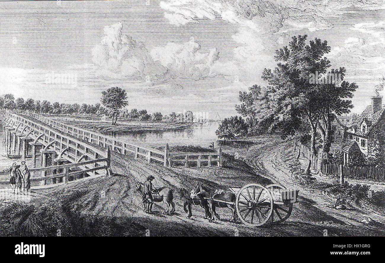 'Datchet Bridge' painted by William Oram in 1750 captures a view of the ...