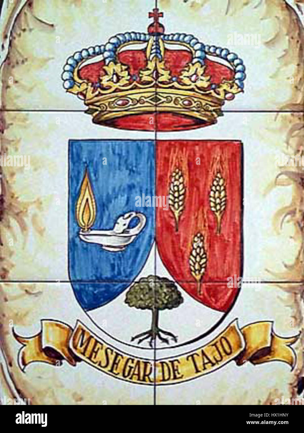 'Escudo en azulejos' refers to a decorative shield (escudo) represented ...