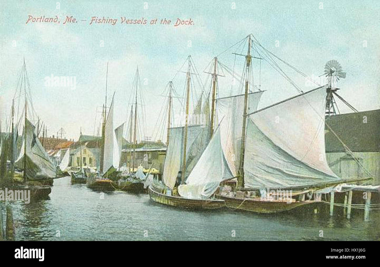 This painting of fishing vessels docked in Portland, Maine, captures ...