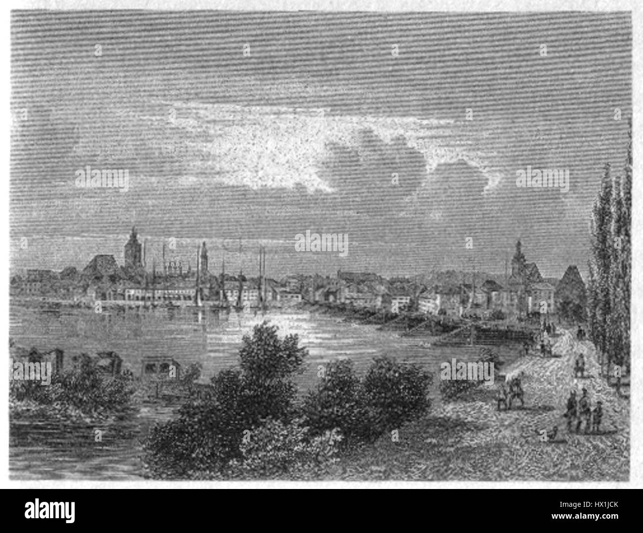 This historical artwork from 1830 portrays the city of Frankfurt ...