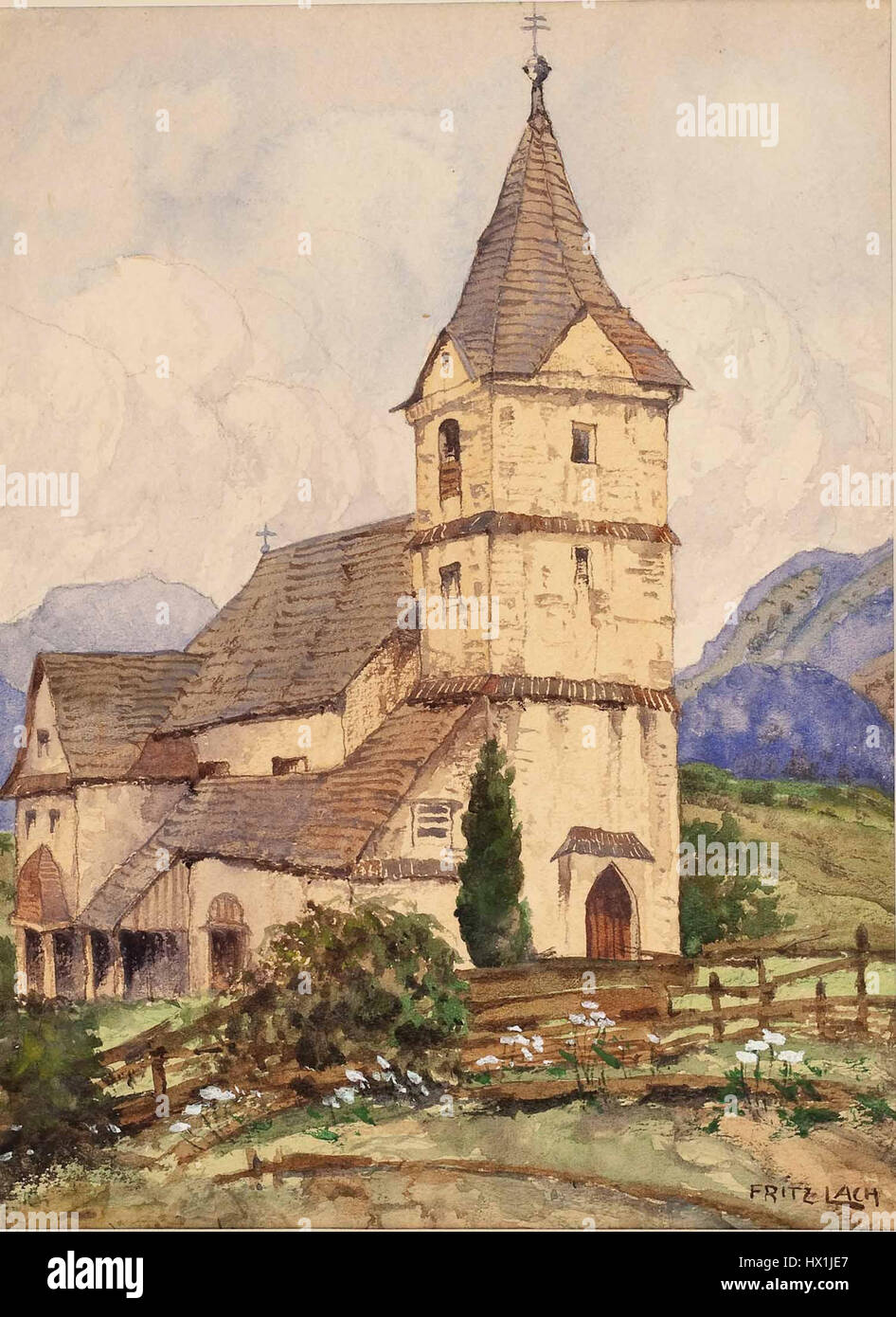 'Kirche in Leonstein' by Fritz Lach depicts the church in Leonstein ...