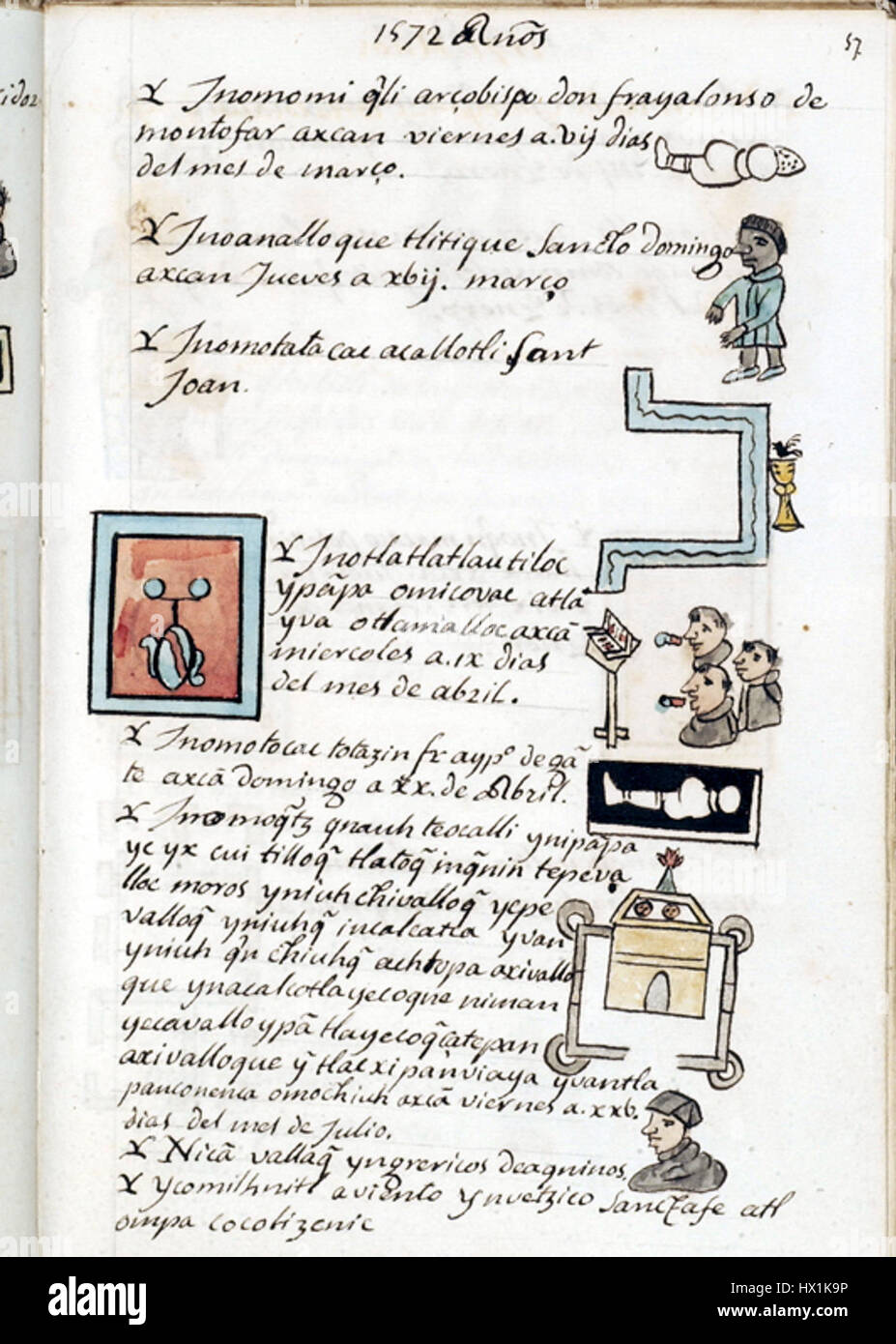 The Codex Aubin, a pre-Columbian manuscript, features vivid depictions ...