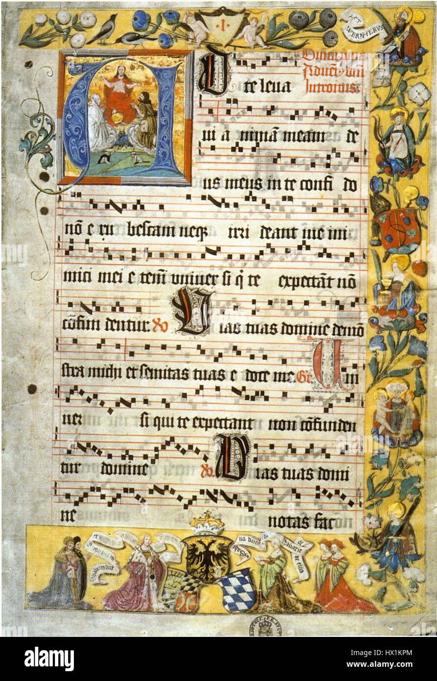 The 'Chorbuch Stifterbild' is an early medieval religious painting that depicts the patron saint ...