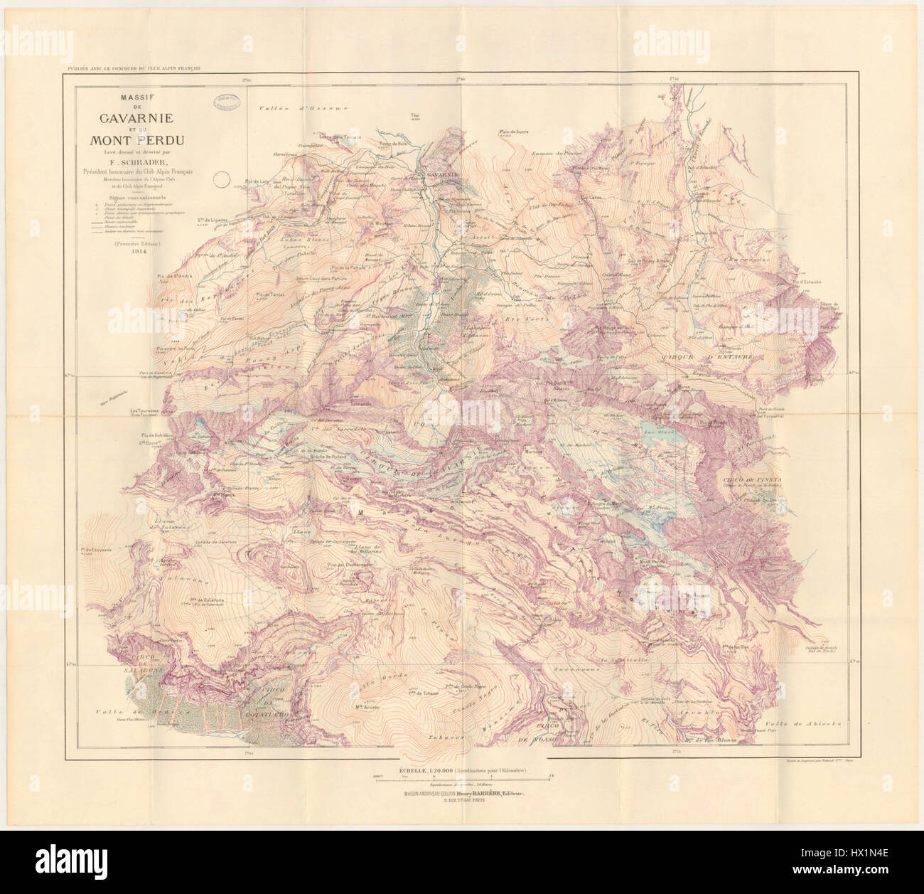 This map by Franz Schrader showcases the Gavarnie Massif and Mount ...