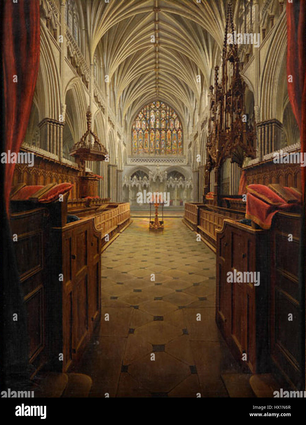 The interior of Exeter Cathedral, as depicted in the 19th century ...