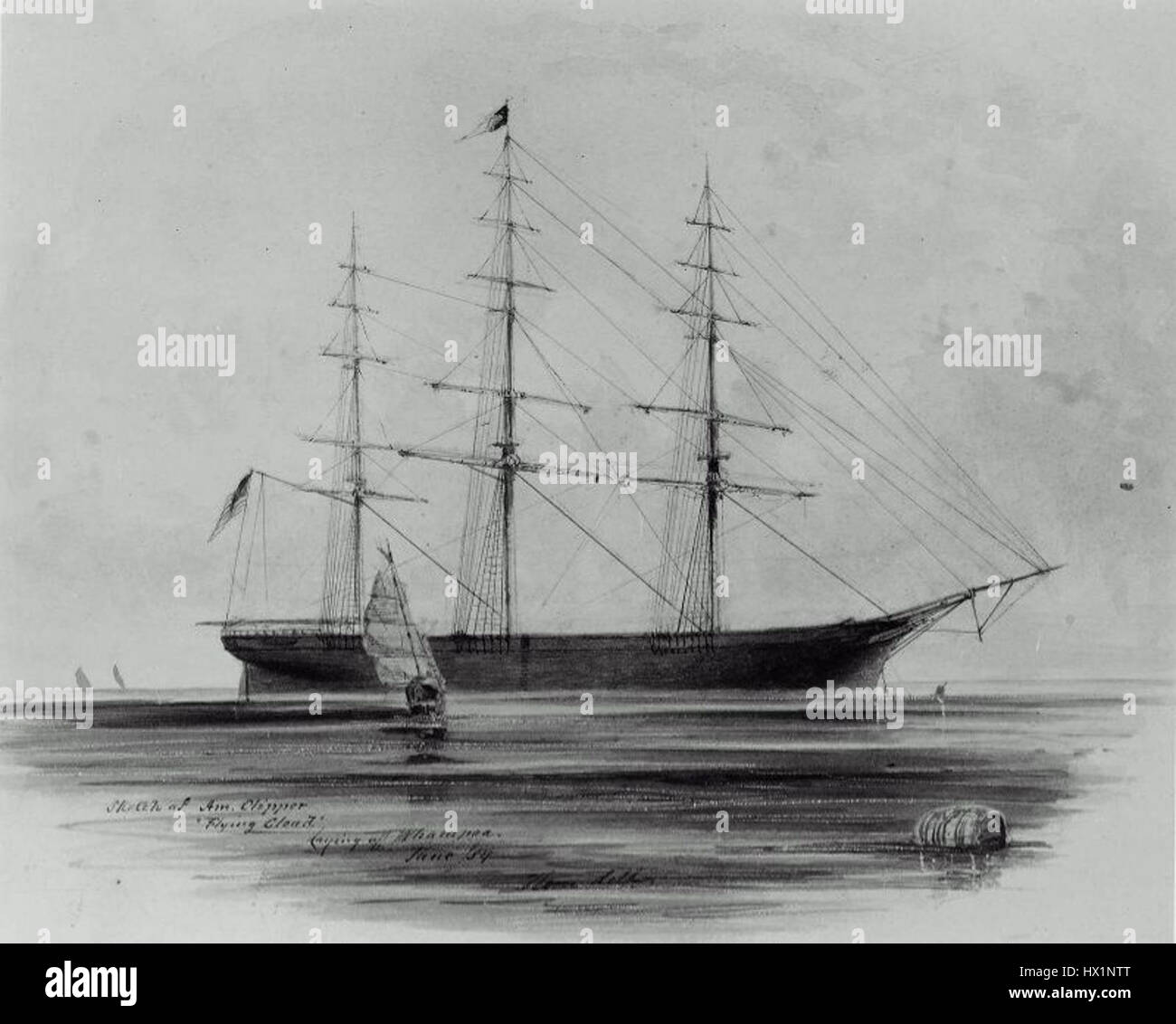 The 'Flying Cloud,' painted in 1854 by artist Kern, depicts a ship in ...