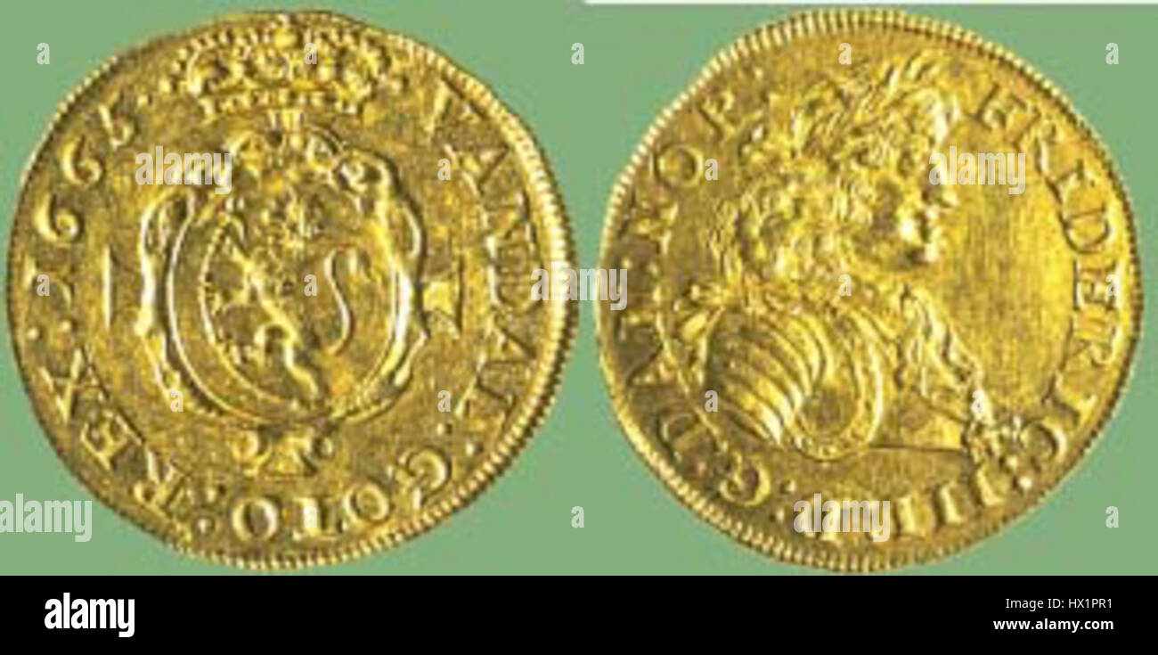 The *Dukat* from 1665 represents a gold coin minted in the 17th century ...