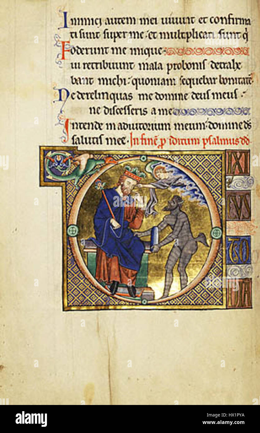 Getty center psalter Ms66 f41v David and demon Stock Photo - Alamy