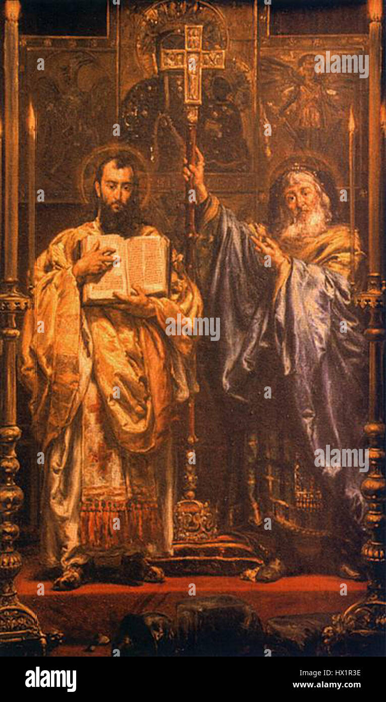 A depiction of Saints Cyril and Methodius, the Byzantine missionaries known for spreading ...