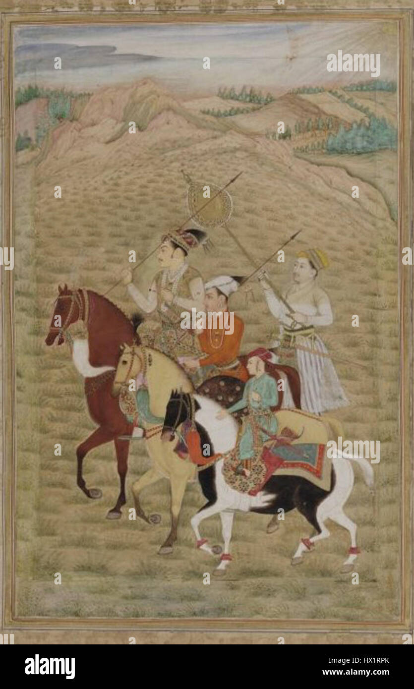This painting depicts the Mughal Emperor Aurangzeb, along with his ...