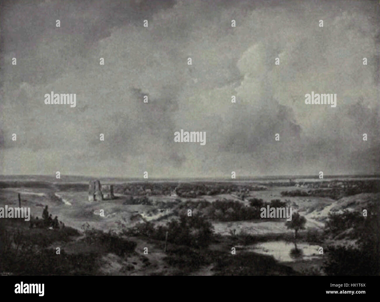 The 19th-century Dutch landscape painting by Schelfhout reflects the ...