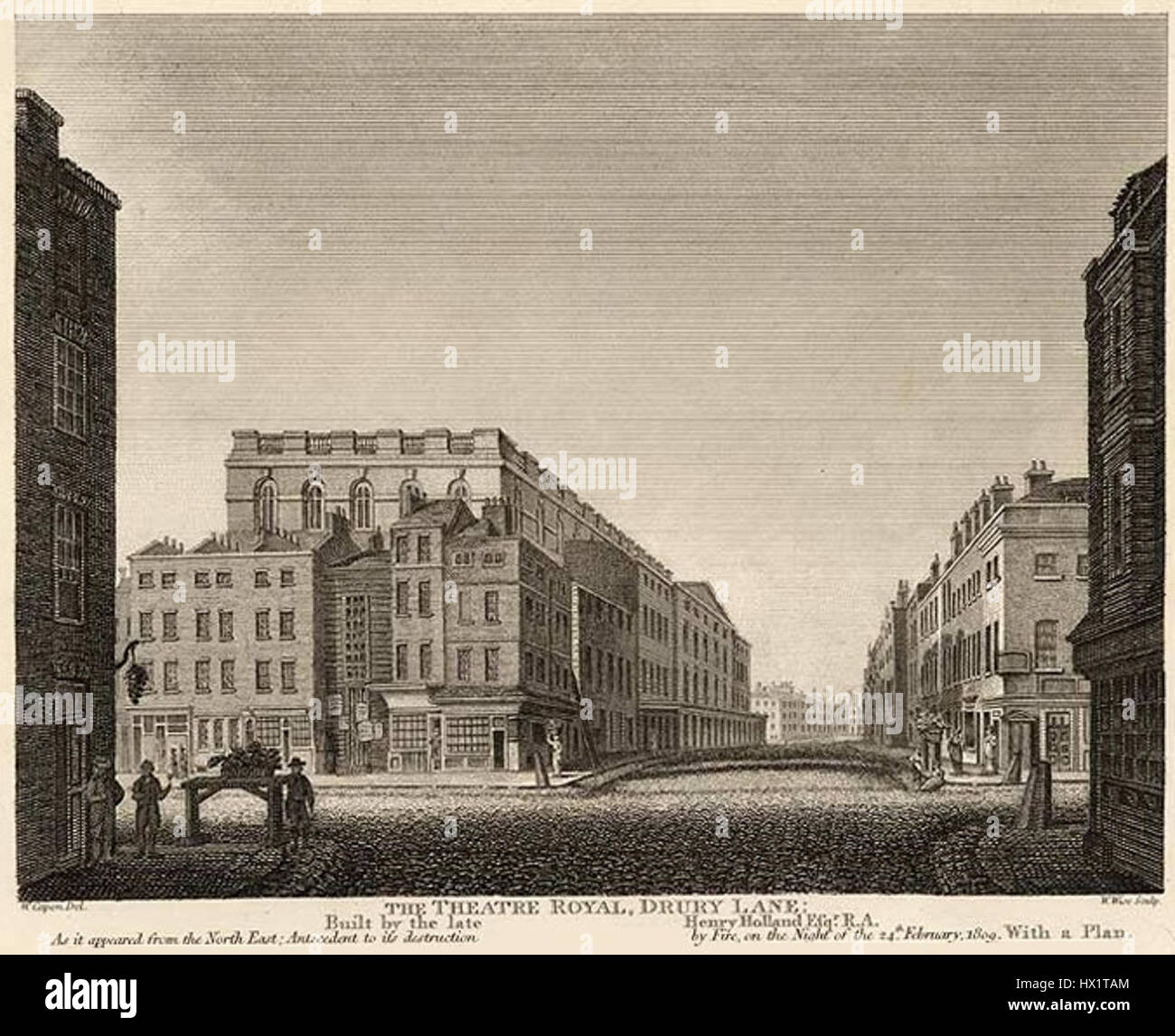 The painting 'Drury Lane exterior 1809' depicts the iconic Drury Lane ...