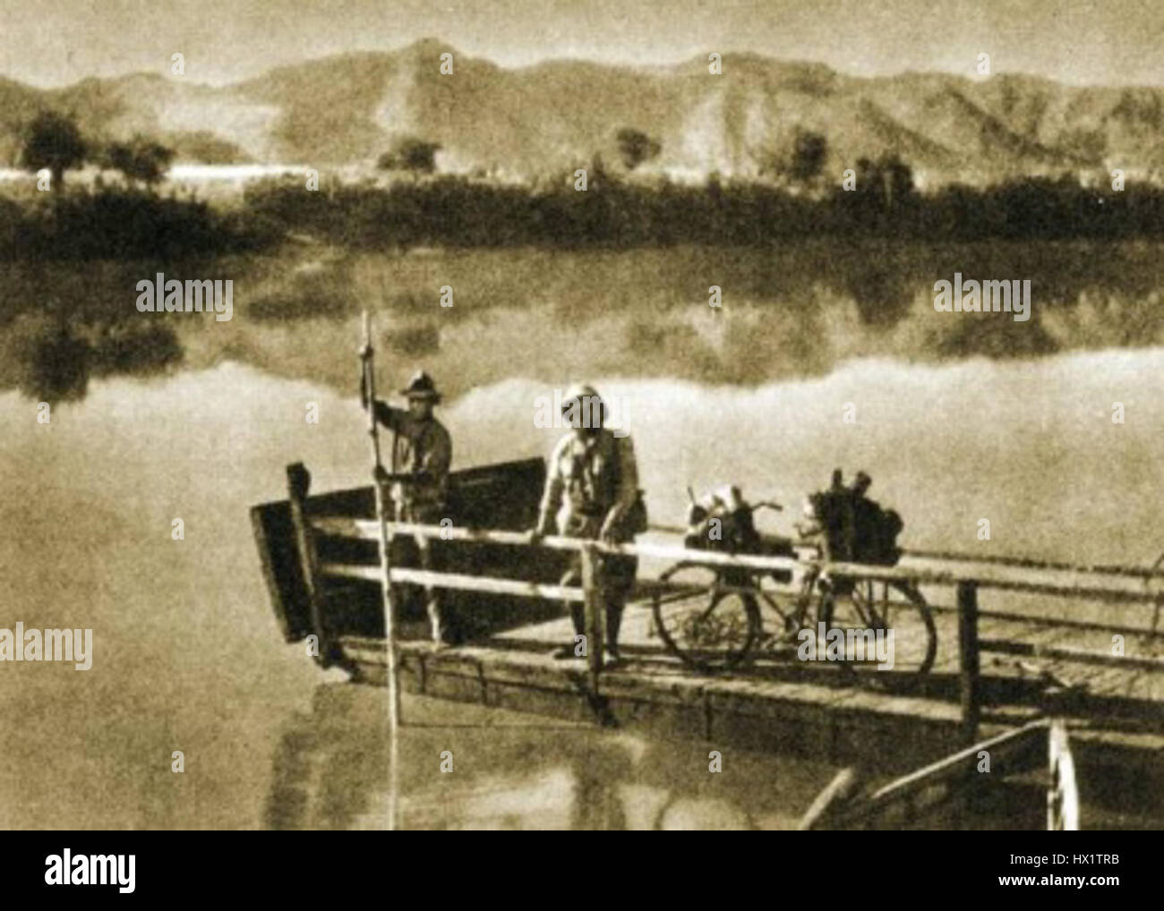 This piece depicts a ferry boat on the waters of Africa, capturing the ...