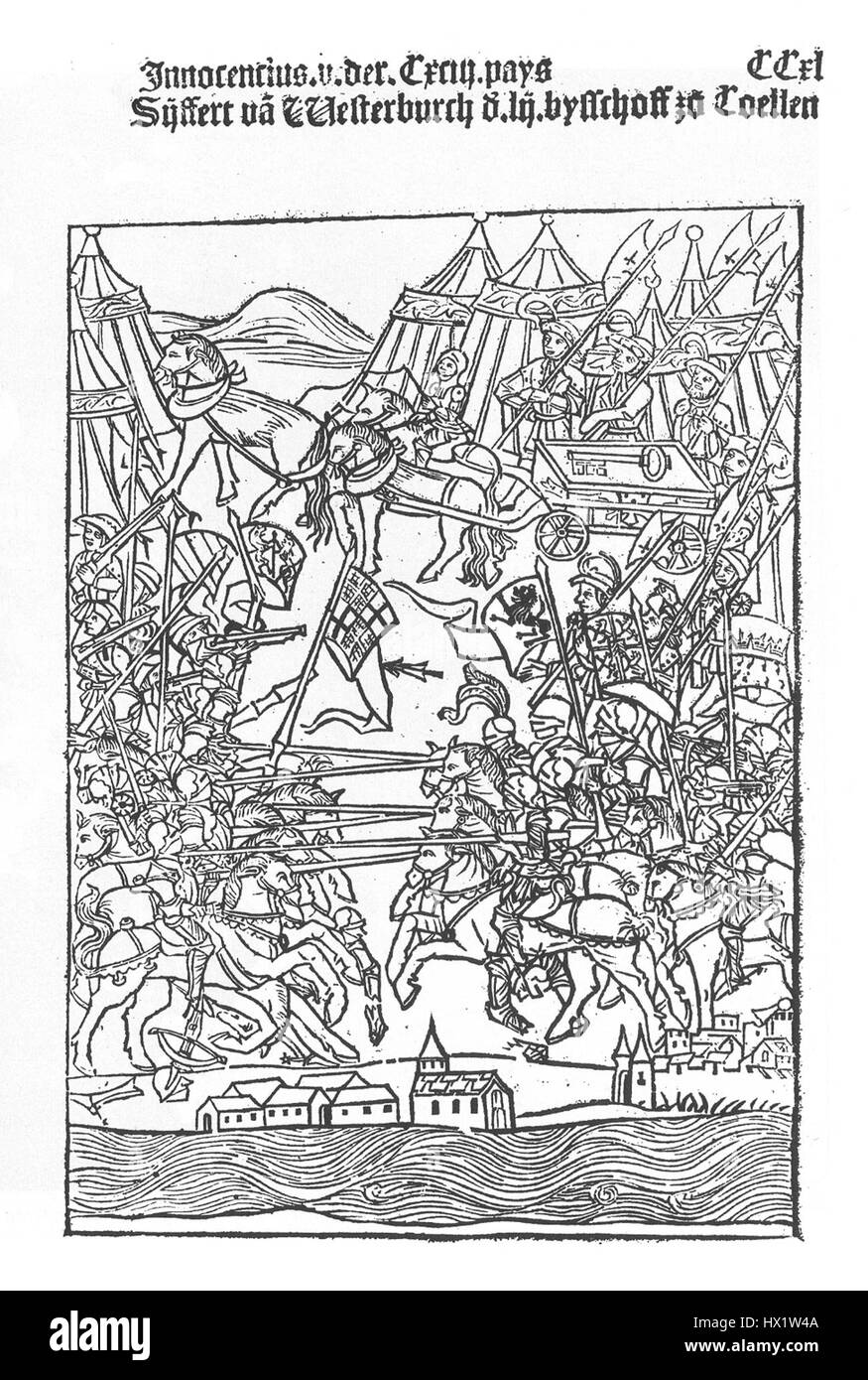 The 'Fahnenwagen Koelhoffsche Chronik' refers to a flagwagon depicted ...