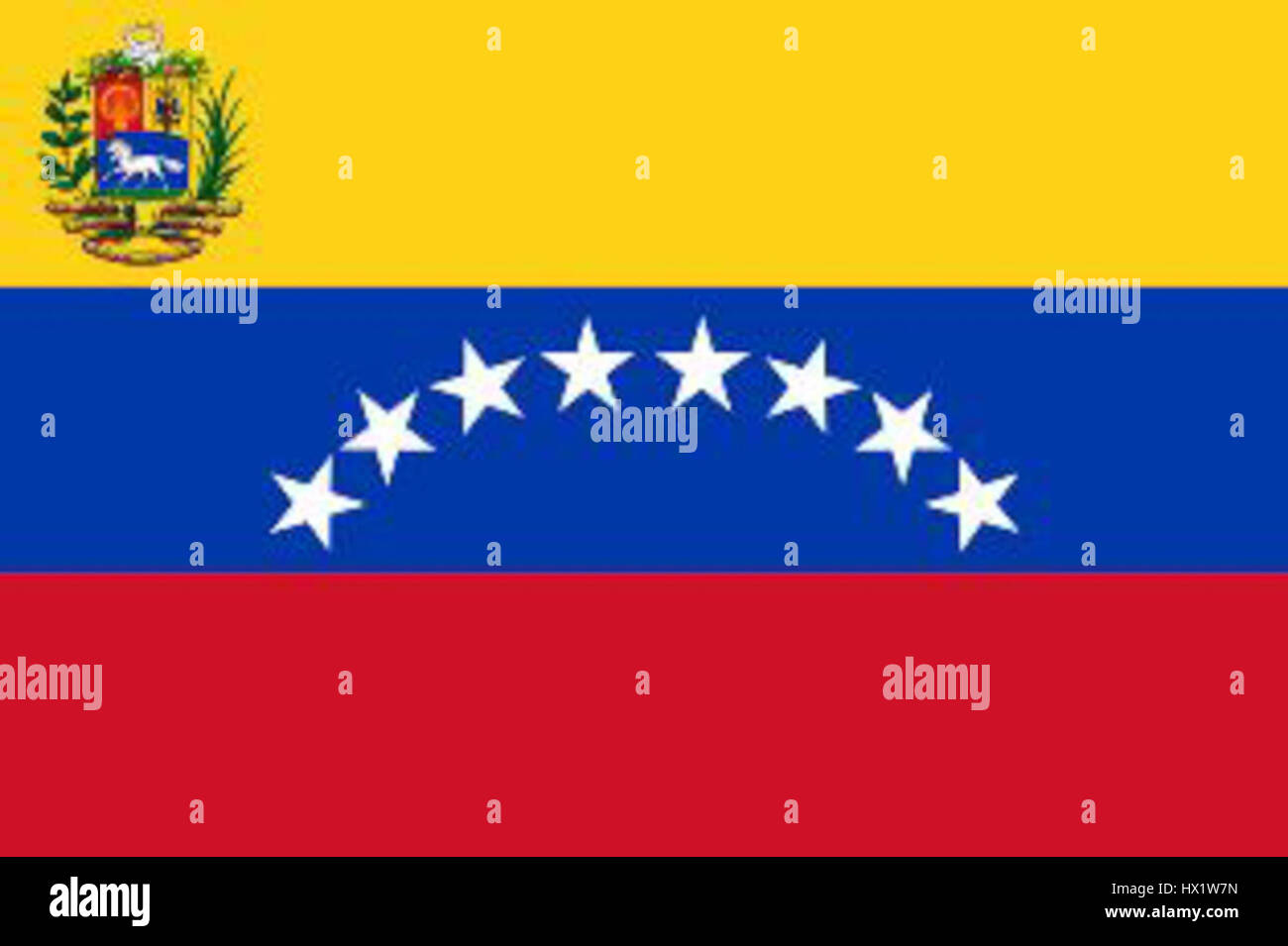 The flag of Venezuela consists of three horizontal stripes: yellow ...