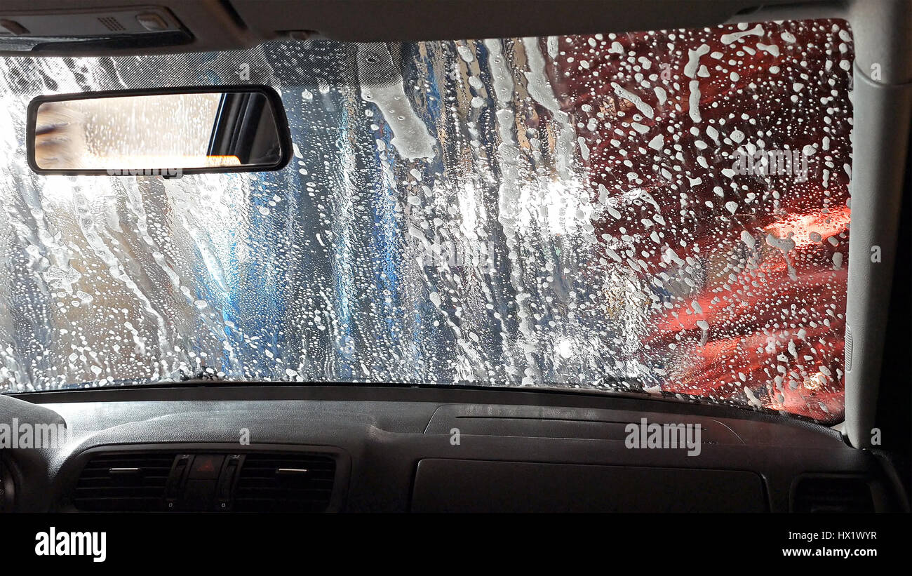 Automatic tunnel car wash. View from inside Stock Photo - Alamy