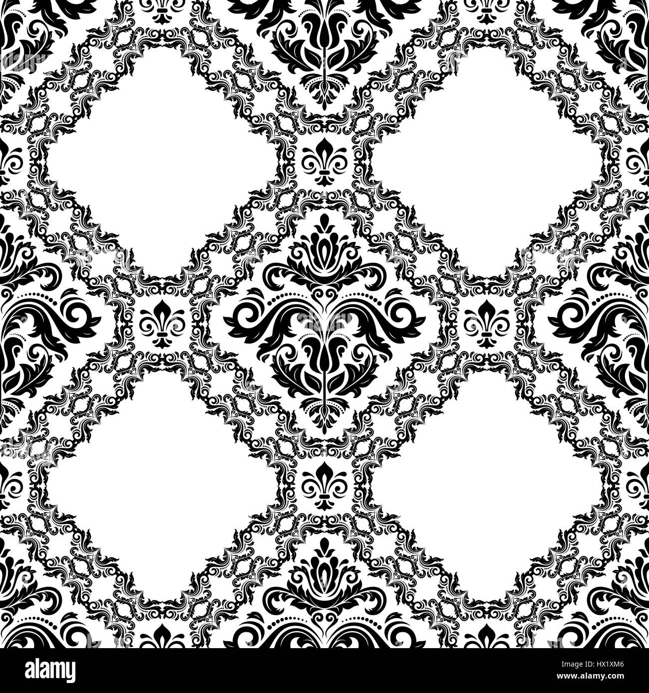 Vintage damask background vector Black and White Stock Photos & Images ...