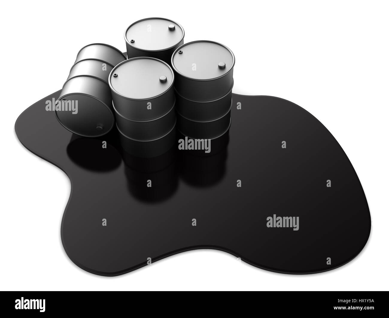 3d illustration of oil pool and barrels Stock Photo - Alamy