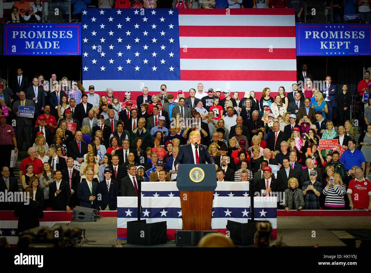 President Donald J Trump speaking during a rally at Louisville ...