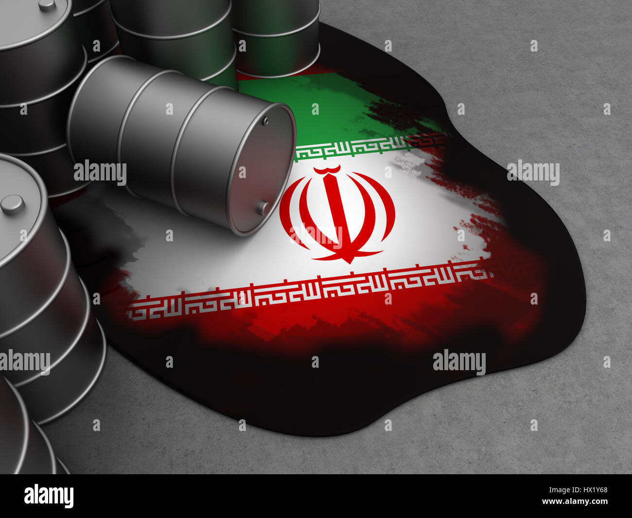 3d illustration of oil waste storage and Iran flag Stock Photo - Alamy